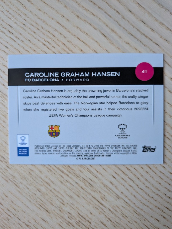 2024-25 Topps Chrome UWCL Caroline Graham Hansen FC Barcelona Base Card ...