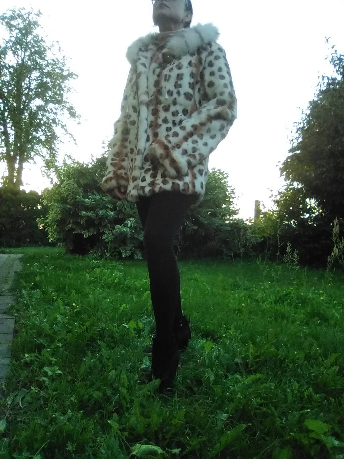 Rabbit fur jacket with hood Rabbit fur jacket with leopard print Size ...