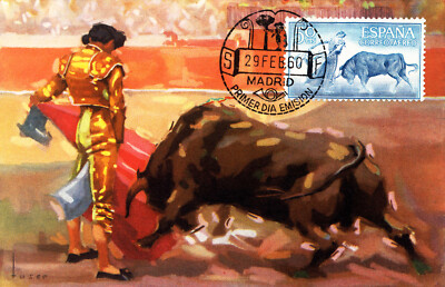 Bullfighting Stamped Postcard Poster #5 Canvas Art Poster 16"x 24" | eBay