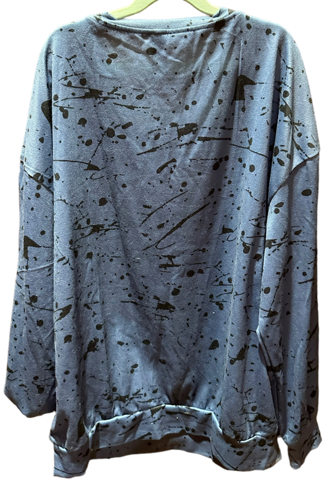 Shein Women's Blue Long Sleeve Sweater Paint Splatter Pattern Size L ...