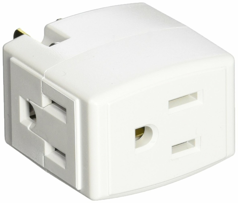 Leviton 692-W 15 Amp, 125 Volt, Triple Cube Grounding Adapter, White ...