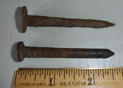 Old 2 railroad nails embossed numbers on head 50 51 | eBay