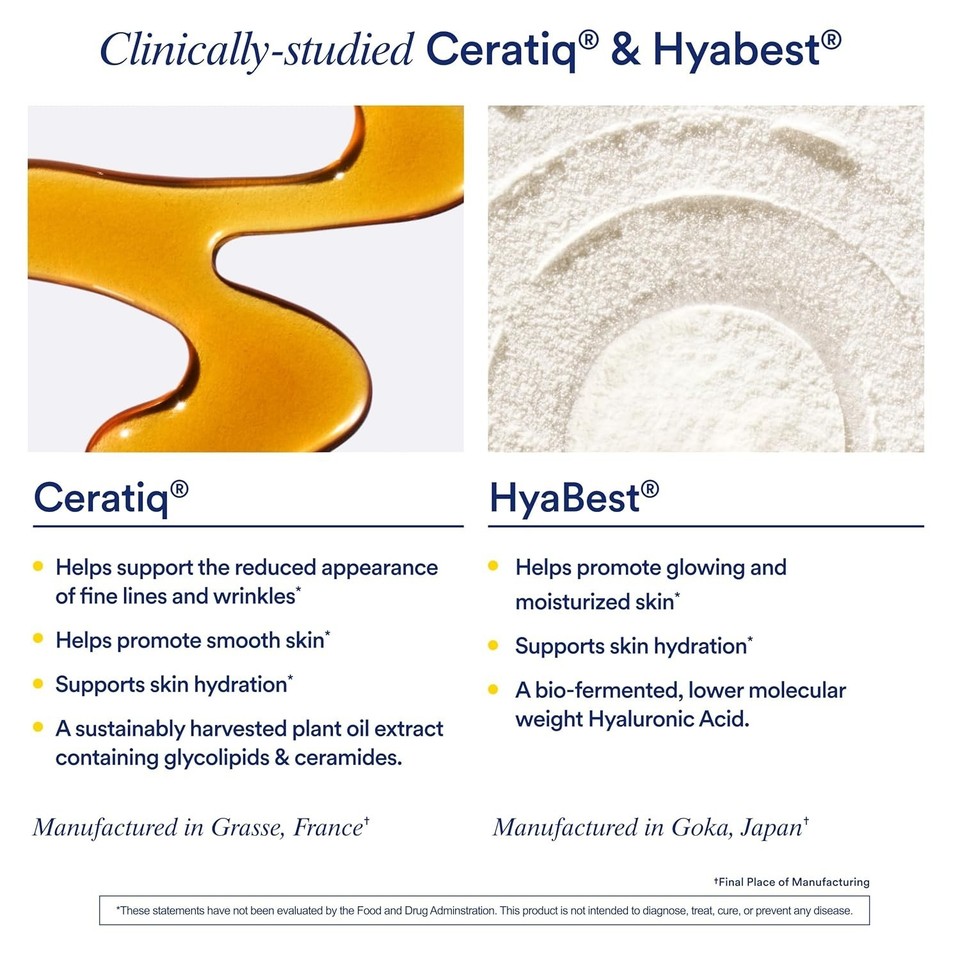 Hyacera Skin Supplement for Wrinkle Support, with Hyabest® and Ceratiq ...