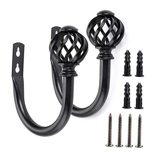 Set of 2 Metal Curtain Holdbacks - Wall Mounted Drapery Tiebacks with ...
