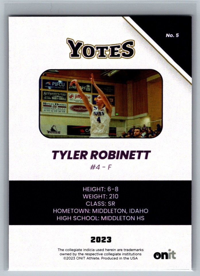Tyler Robinett 2023-24 ONIT College of Idaho #5 Basketball Card RC ...