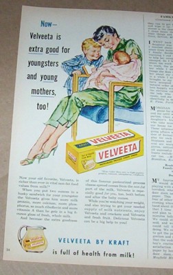 1957 print ad - Kraft Foods Velveeta cheese cute family kids mom art ...