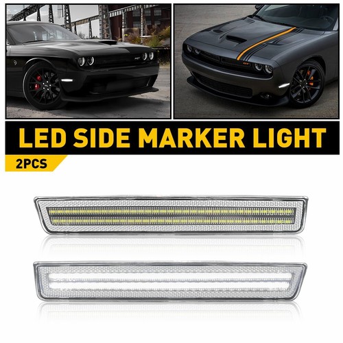 2PCS For 2015-2022 Dodge Challenger Clear Lens Front LED Side Marker ...