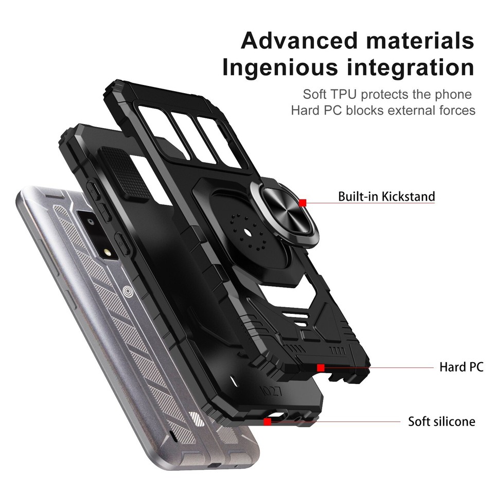 For BLU View 4 B135DL Case Shockproof Ring Stand Phone Cover with 2 USB ...