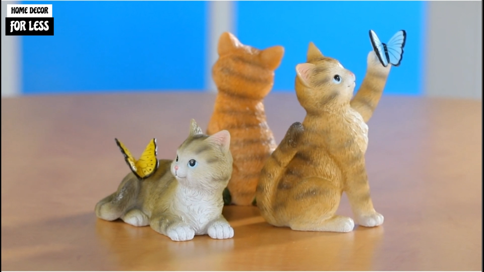 Set of 3 Charming Cat with Butterfly Figurine Sitters Spring Table Home ...