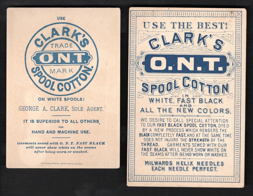 2 Clark's ONT Spool Cotton Advertising Cards ca. 1880s | eBay