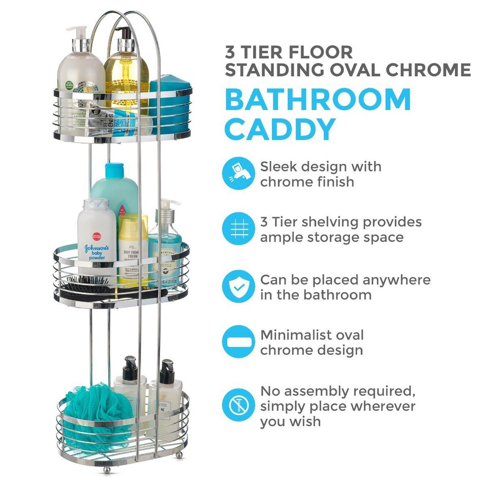 Free Standing 3 Tier Chrome Shower Caddy Bathroom Storage Rack Shelf ...