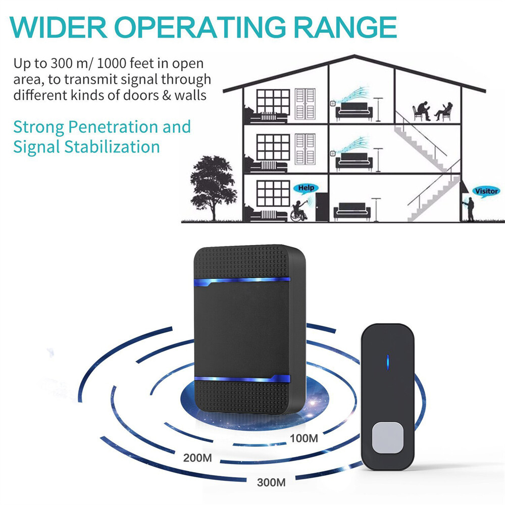 55 Chime Wireless LED Waterproof Door Bell Cordless 5Volume 300M/1000ft ...