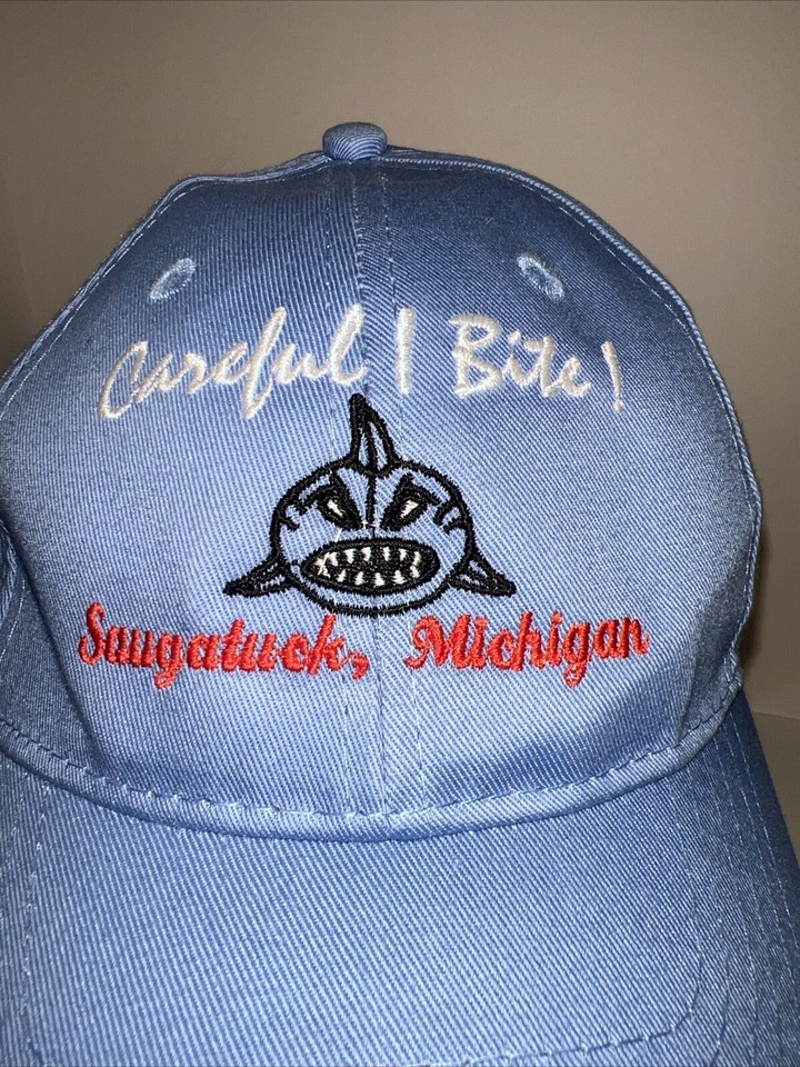 Saugatuck Michigan “Careful I Bite! “W Fish w Teeth Lite Blue Youth Cap ...
