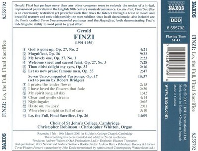 ST. JOHN'S COLLEGE CHOIR, CAMBRIDGE / CHRISTOPHER ROBINSON FINZI: LO ...