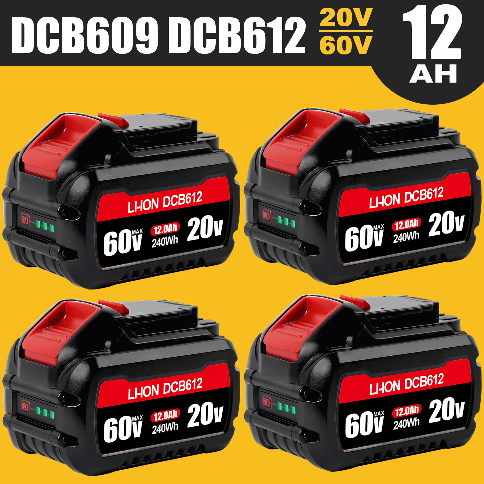 12 AH Lithium-Ion High Output Battery For DeWALT FLEXVOLT 20V/60V MAX ...