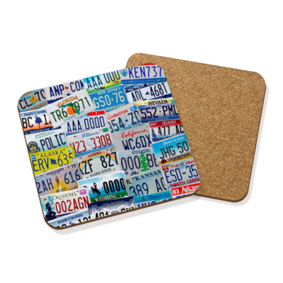 USA NUMBER LICENCE PLATES DRINKS COASTER MAT HARDBOARD SQUARE SET X4 ...