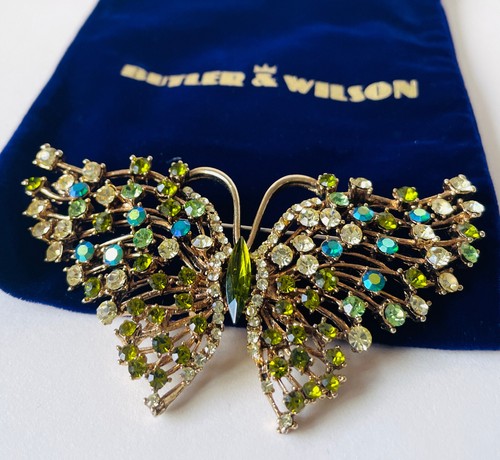 SIGNED BUTLER & WILSON GREEN MIX GOLD TONE BUTTERFLY BROOCH | eBay