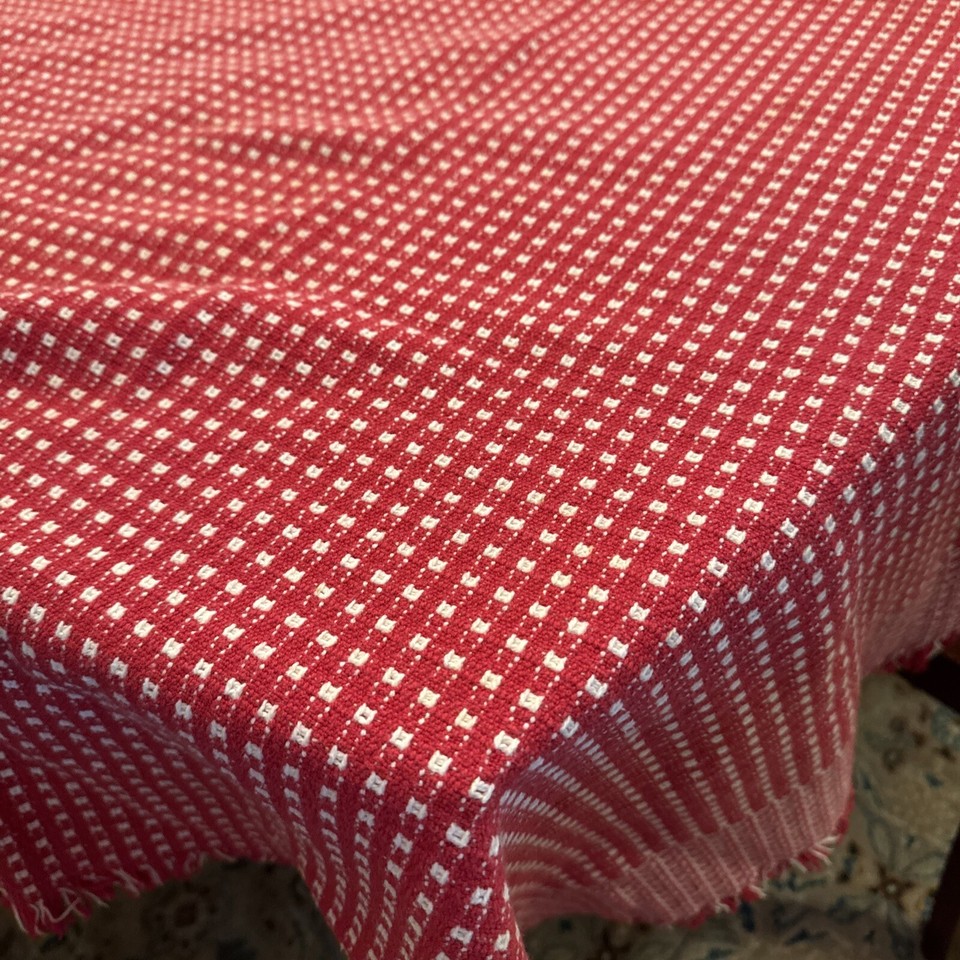 Heavy Homespun Woven Red And White Check Tablecloth 100%Cotton 44”x64 ...