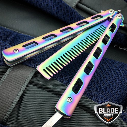 High Quality Rainbow BALISONG METAL BUTTERFLY COMB Trainer Dull Knife ...