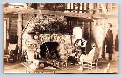 Vintage RPPC Portland ME Interior of Home Stone Fireplace 1927 S10 | eBay