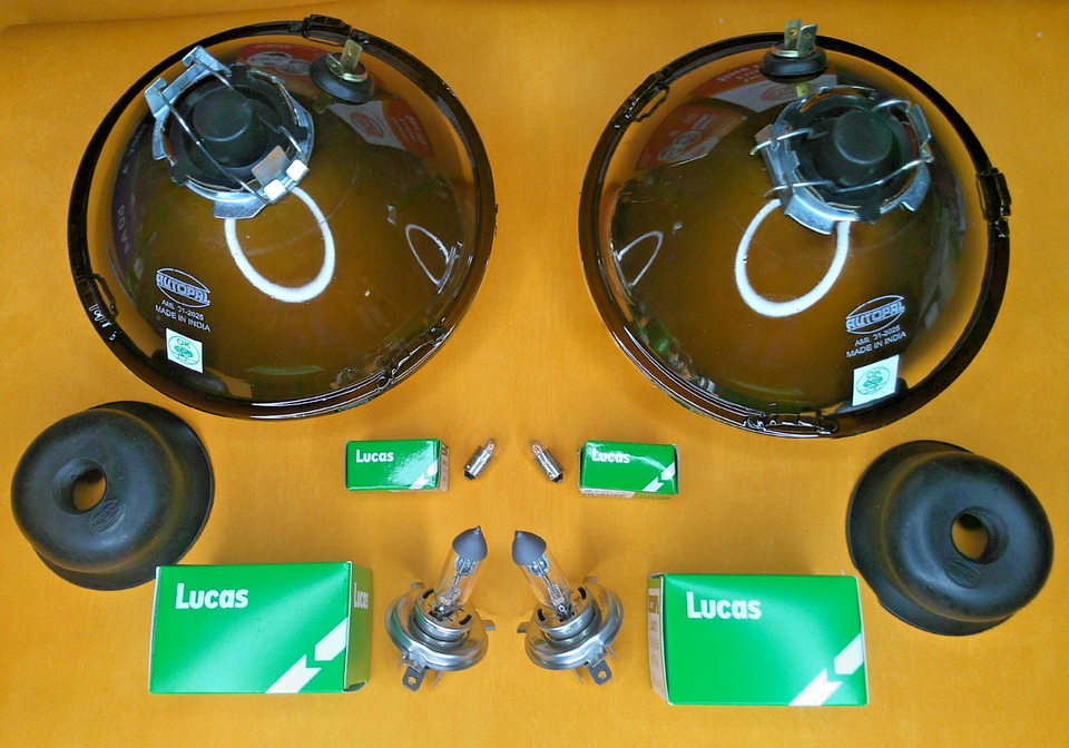 7 INCH ROUND DOMED HEADLIGHT + PILOT HALOGEN CONVERSION KIT - WITH H4 ...