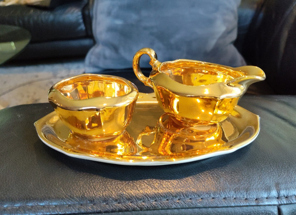 Royal Winton Grimwades Golden Age Creamer Sugar Tea Tray Set England ...