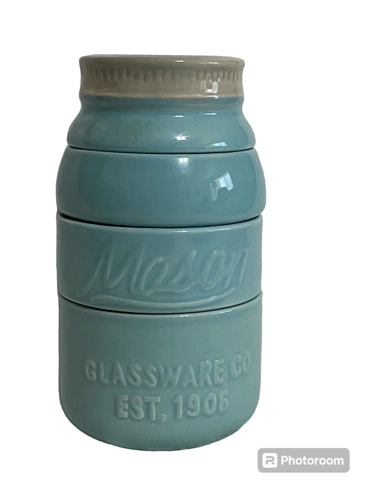 World Market Ceramic Mason Jar Stackable Measuring Cups Set of 4 Aqua ...