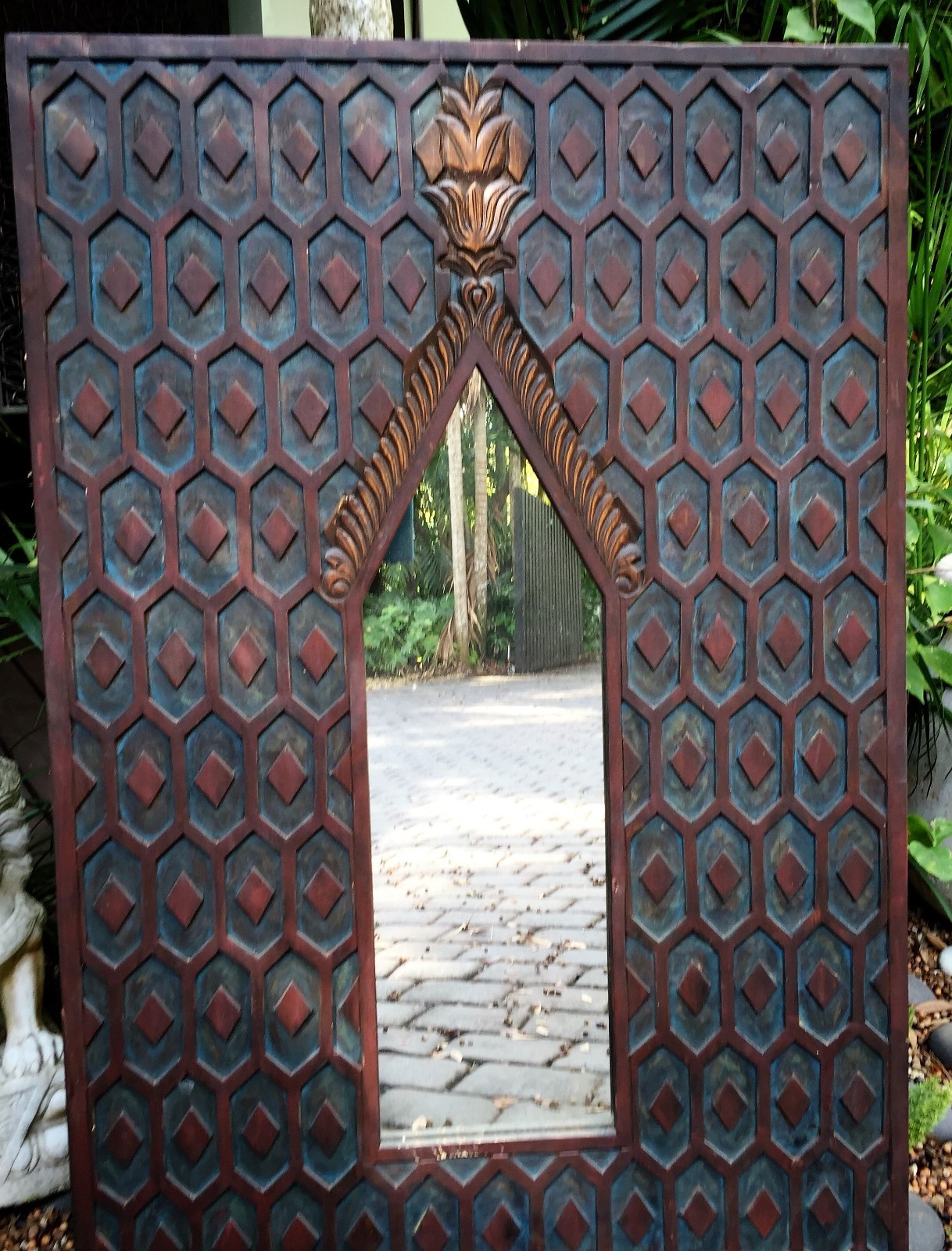 Sumatran Handcrafted Wood Wall Mirror 30" x 45" Indonesia Cathedral | eBay