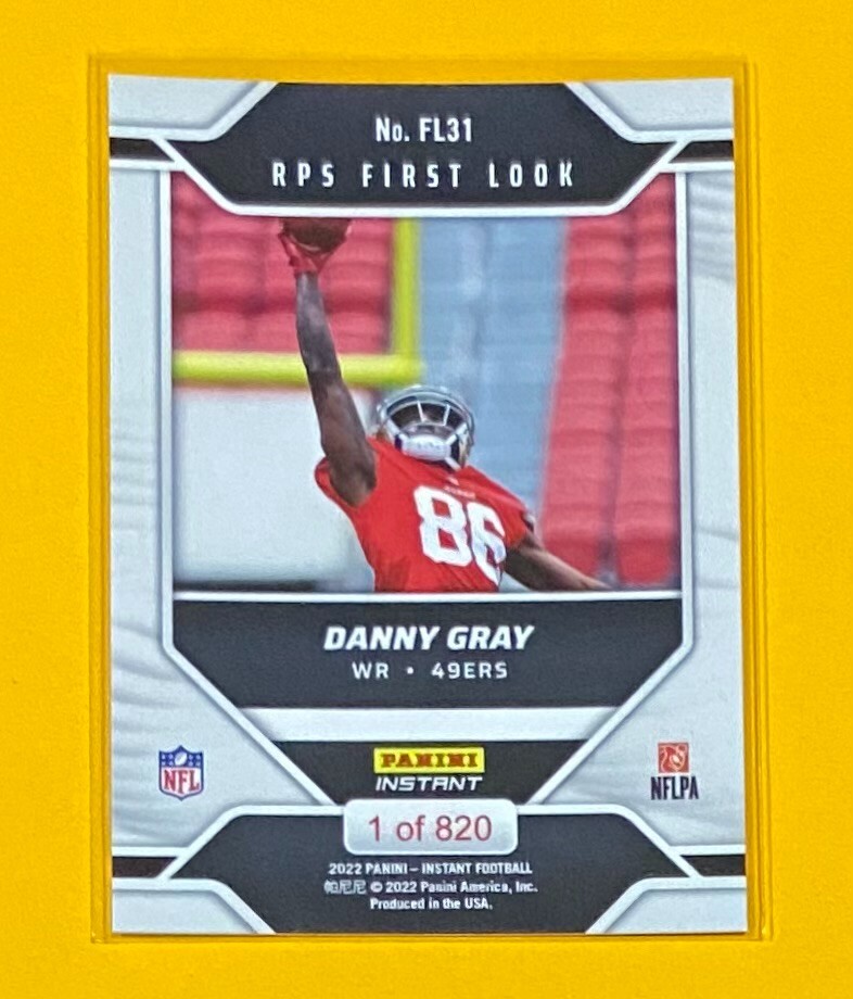 2022 Panini Instant Danny Gray Rookie RPS FIRST LOOK 1/820 SP 49ers # ...