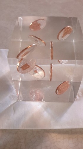 Vintage 2" Lucite 1972D Penny Money Cube Paperweight LOOK!!! | eBay