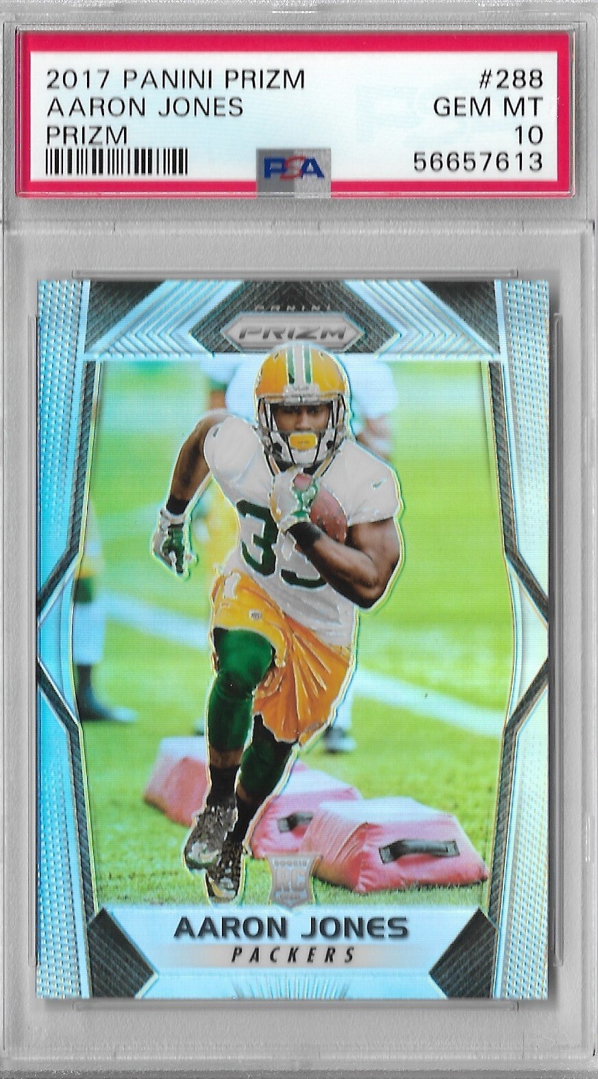AARON JONES RC PSA 10 GEM MINT 2017-18 PANINI PRIZM ROOKIE CARD #288 ...