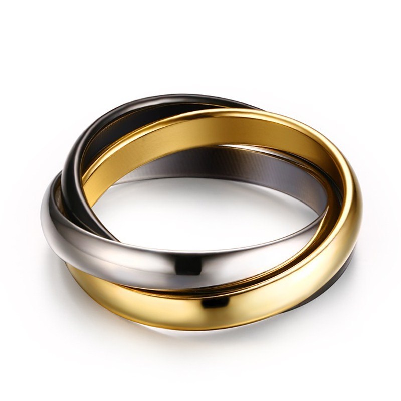 Classic 3 Rounds Ring Sets For Women Stainless Steel Wedding Engagement ...