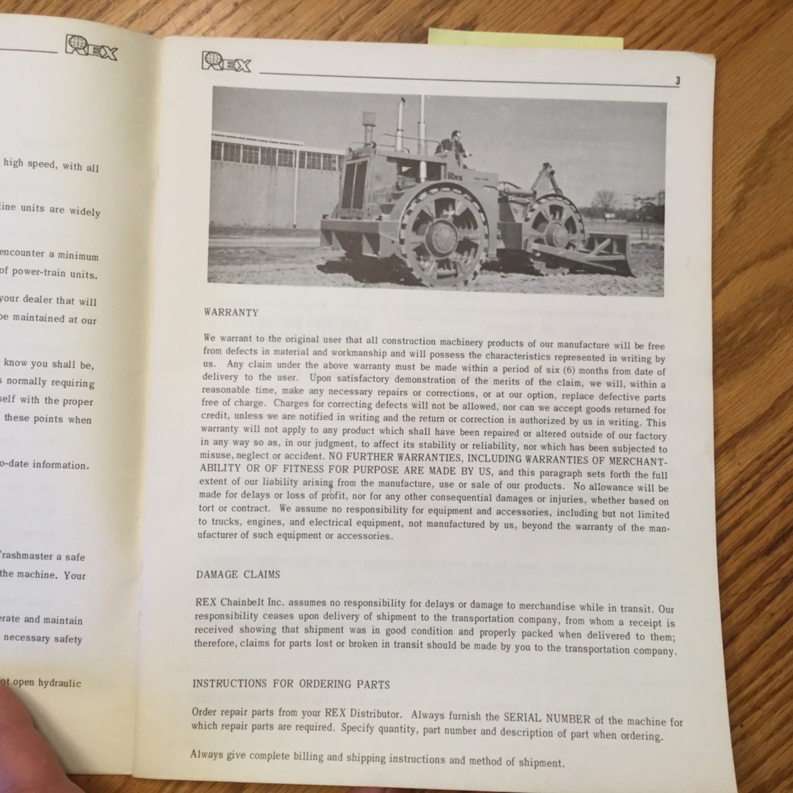 REX 3-50 PACTOR/TRASHMASTER OPERATION MAINTENANCE MANUAL Soil/Landfill ...