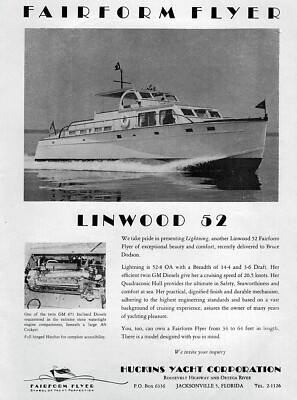1955 Huckins Fairform Flyer Linwood 52 Yacht Original Print Ad | eBay