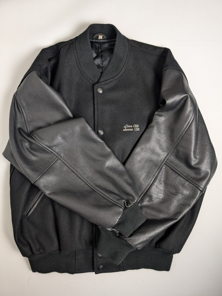 Hard Rock Cafe Vtg LONDON Varsity Jacket NEW Wool Leather Sleeves Black ...