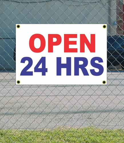 2x3 OPEN 24 HRS Red White & Blue Banner Sign NEW Discount Size & Price ...