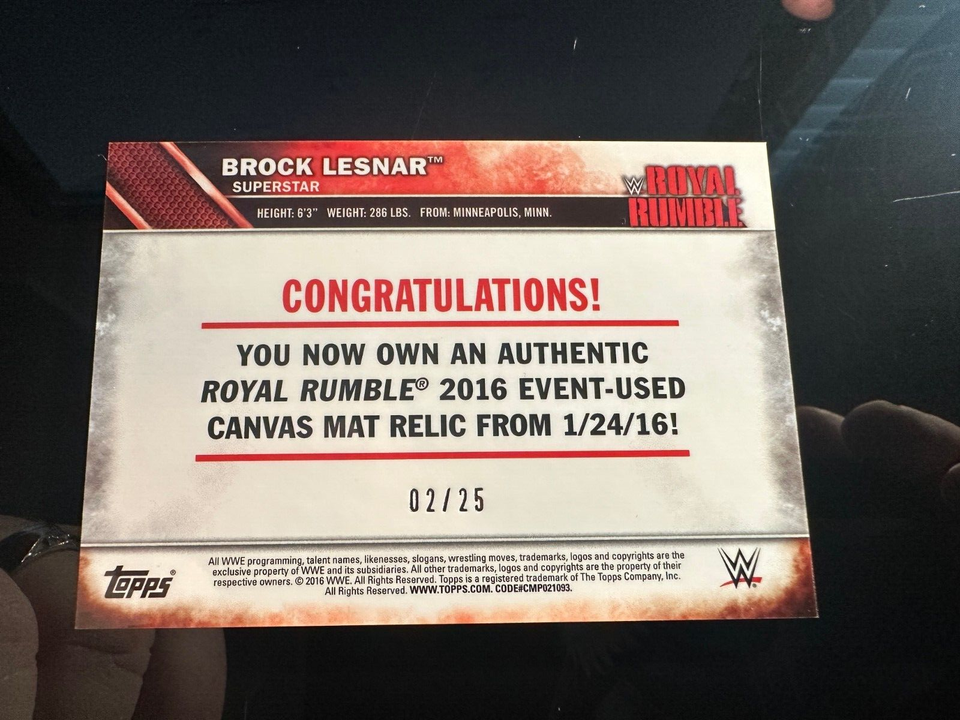 2016 Topps WWE Then Now Forever Royal Rumble 2016 Mat Relics #8 Brock ...