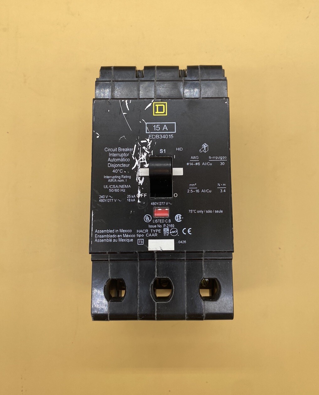 NEW SQUARE D EDB34015 15 amp 480 volt Bolt on 3P Circuit Breaker | eBay