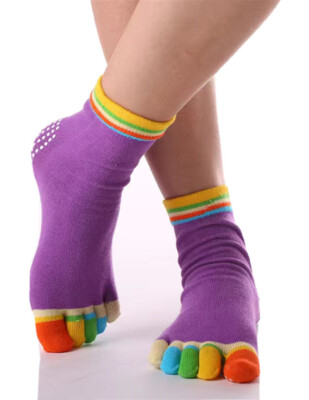 Women Toe Socks Blue Finger Gripper NEW Ankle Classic Crew Cotton Multi ...