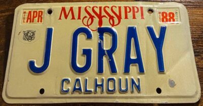 J GRAY Mississippi Vanity License Plate Jon Josiah MLB Jeffrey James ...