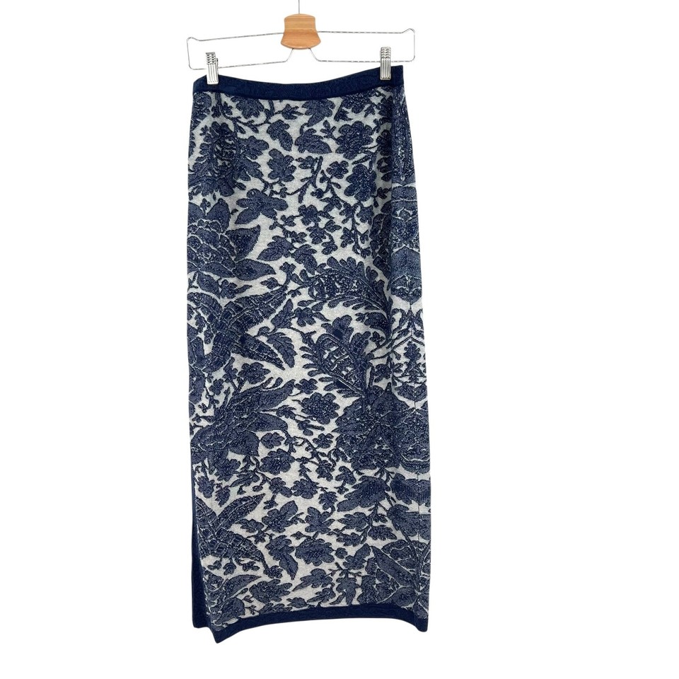 Peruvian Connection Knit Skirt Long Maxi Floral Print Jacquard Blue ...