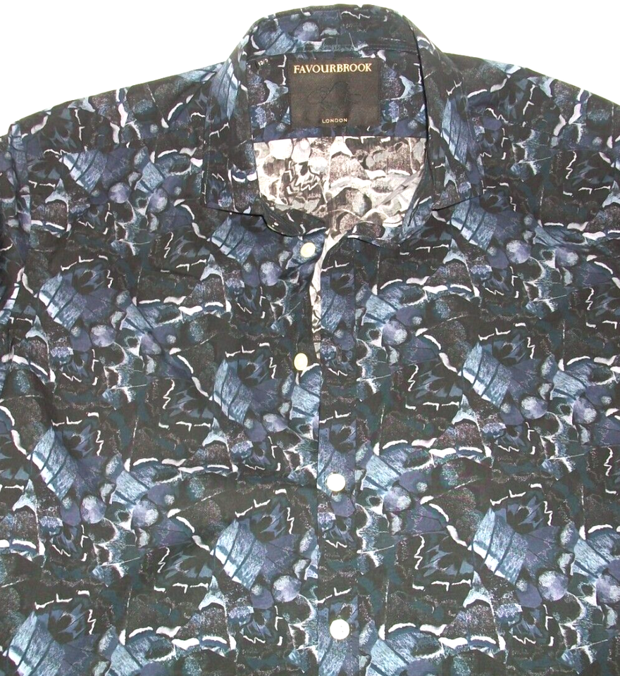 Favourbrook Mens Long Sleeved Shirt in Navy & Blue Multi Graphic Design ...
