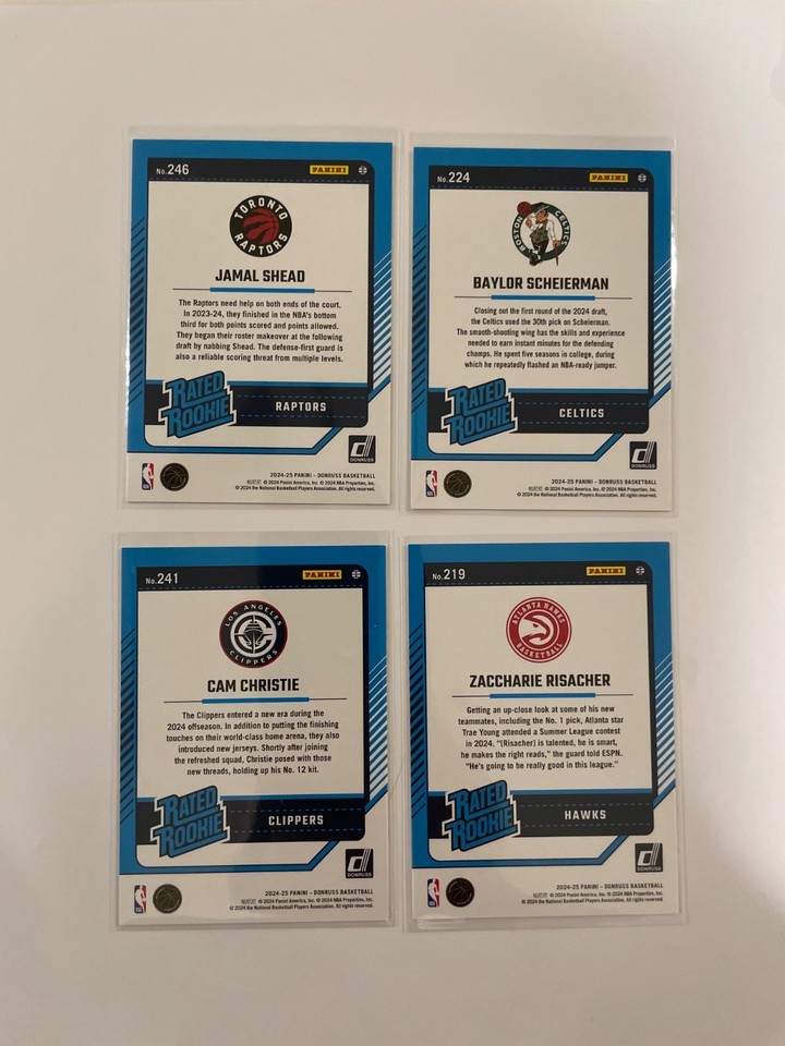 2024-25 NBA Donruss Rated Rookie Card Lot ( 4 cards) Mint Condition ...