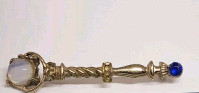 Vintage Lovely Sterling Blue Glass Jeweled Scepter Gold Tone Brooch Pin ...