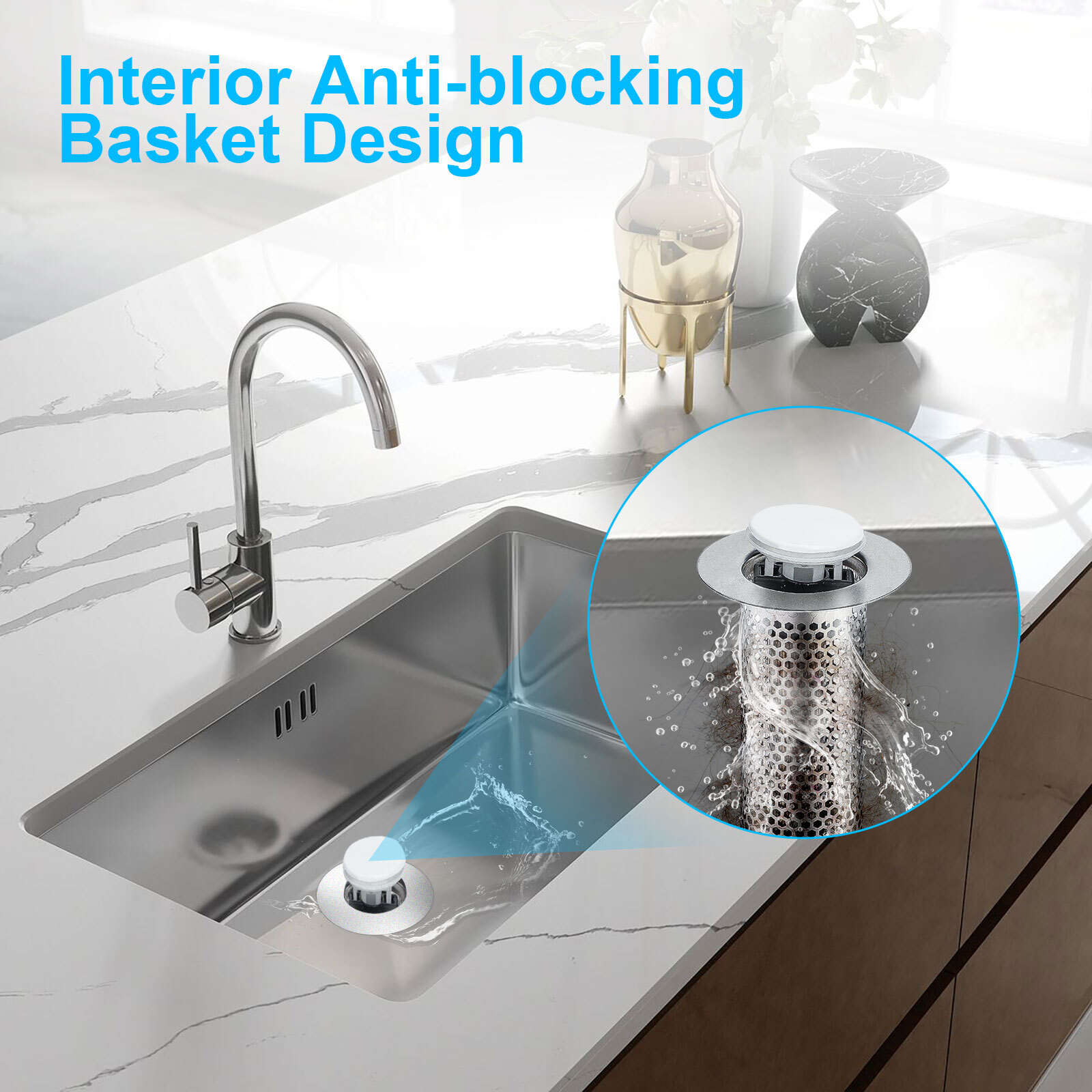 2PCS Bathroom Filters Sink Plug Hair Catcher Strainers Stainless Steel ...