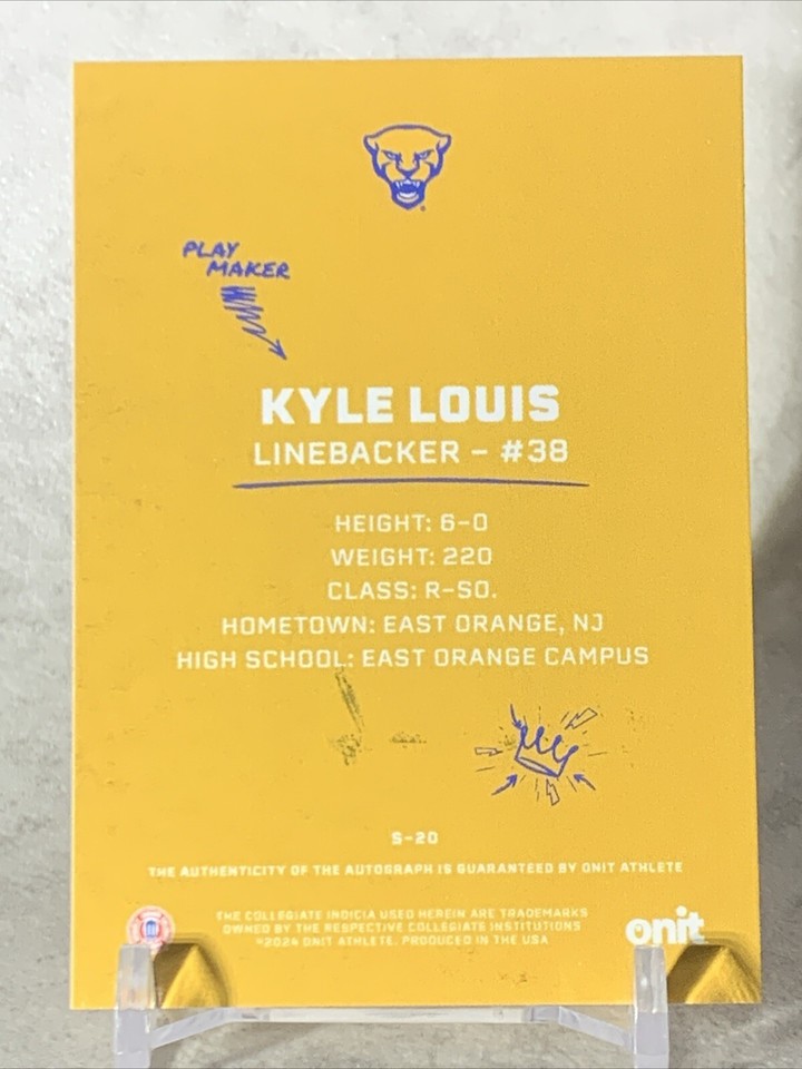2024 ONIT On Card AUTO #S20 Kyle Louis 47/140 PITT PANTHERS | eBay