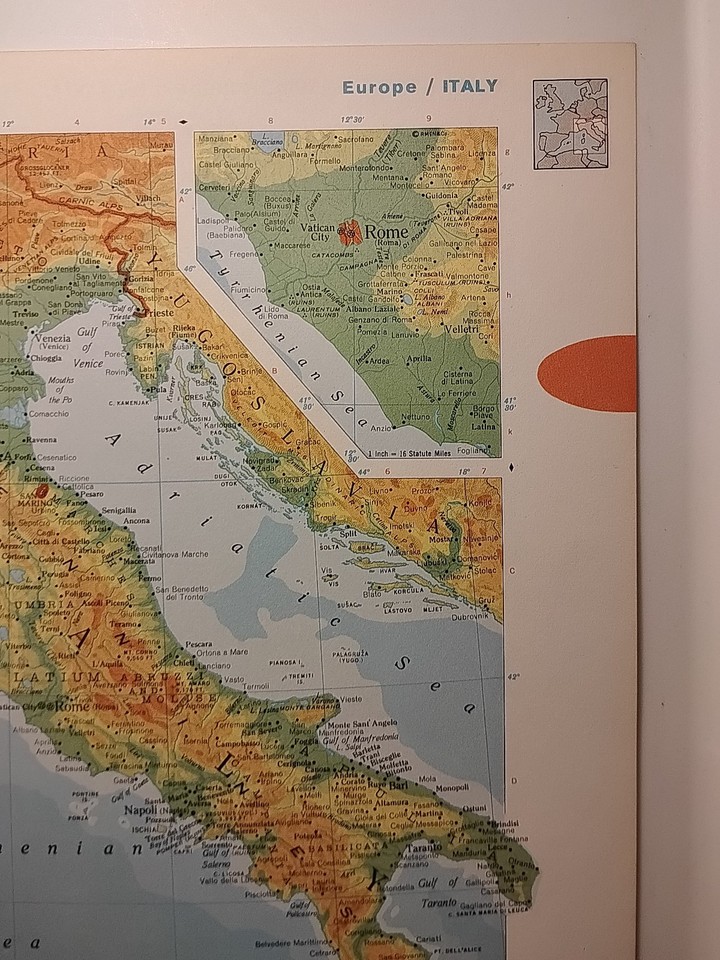 Vintage ITALY Atlas Map from a 1967 Mid-Century Modern World Book Atlas ...