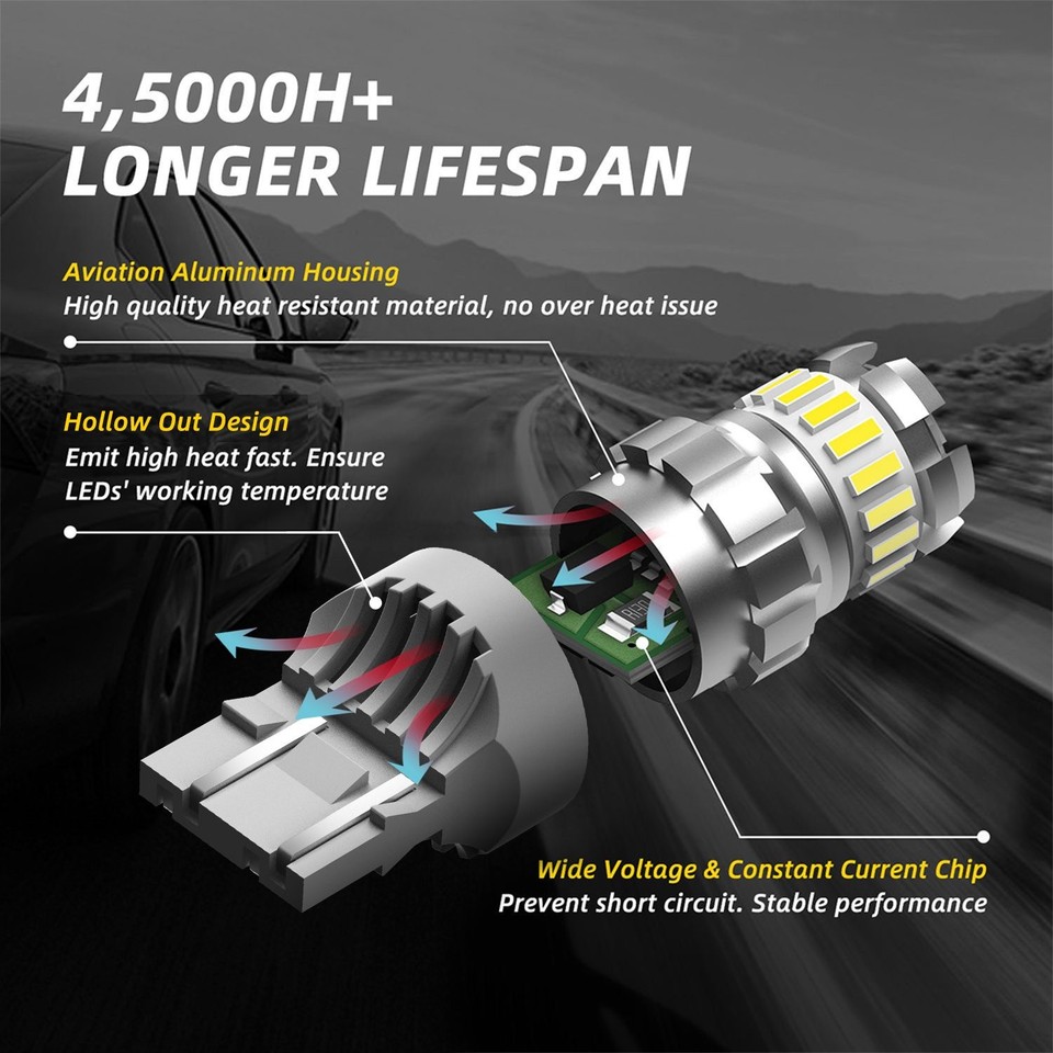 2X 7444 7443 LED Bright White 6500K DRL Backup Light Bulbs 2400LM Plug ...