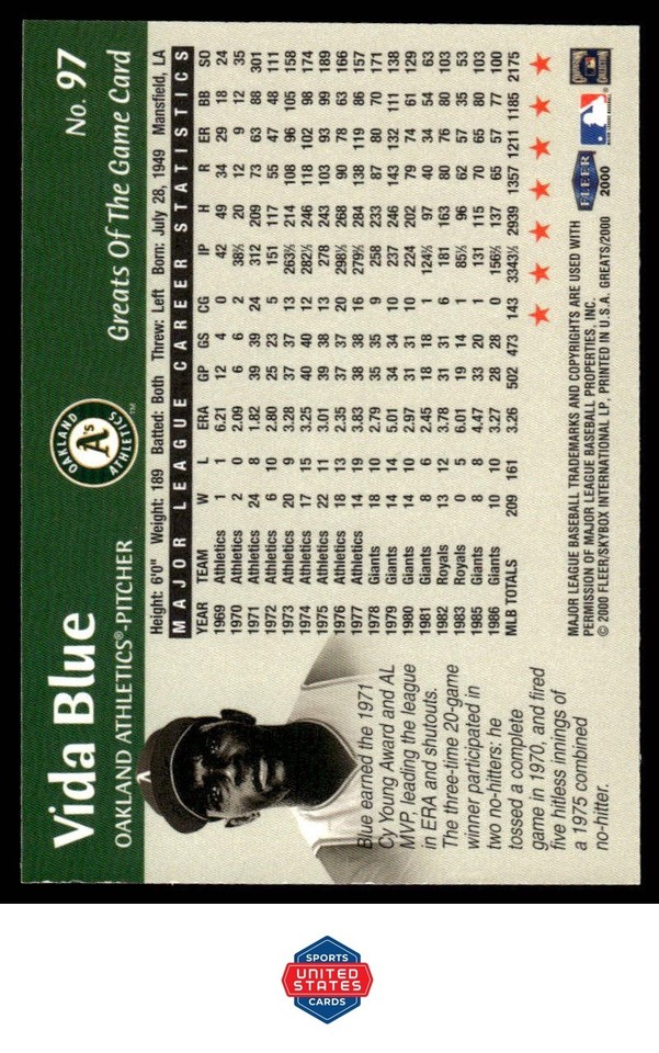 2000 Fleer Greats of the Game #97 Vida Blue | eBay