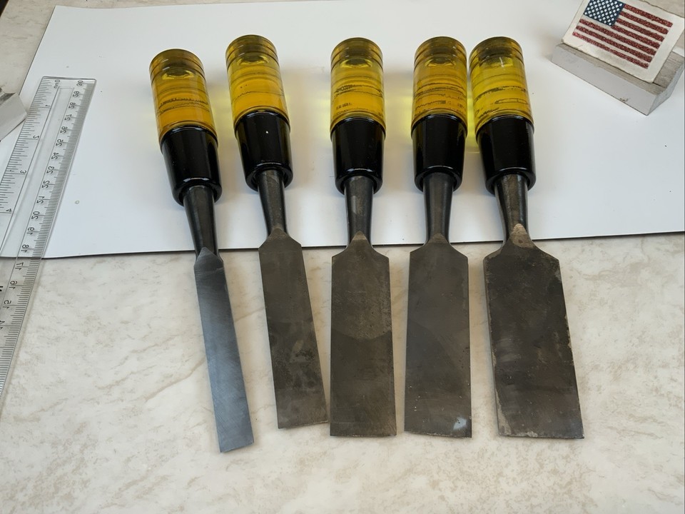 Buck Bros. 5pc wood Chisel Lot, 1/2in., 3/4in., 1in.(2), 1-1/4in., USA ...
